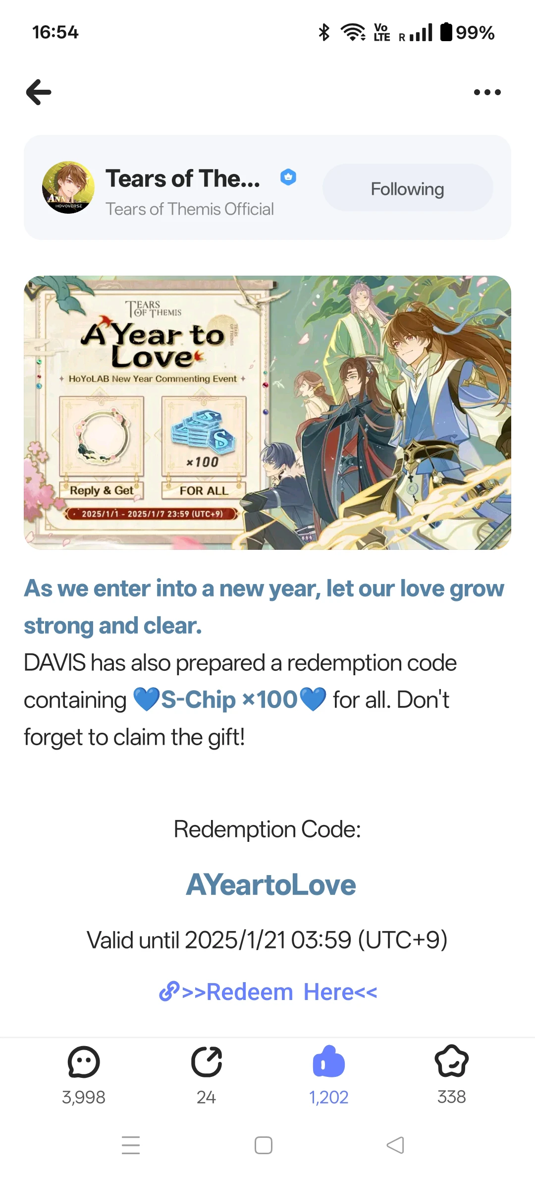 Redemption code Jan 2025 Tears of Themis | HoYoLAB