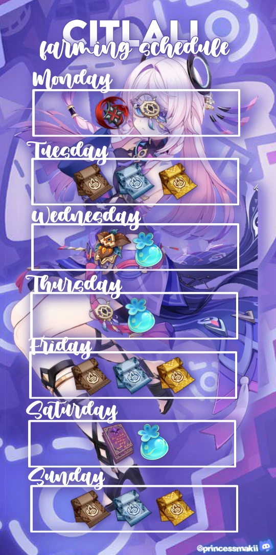 CITLALI FARMING SCHEDULE Genshin Impact | HoYoLAB