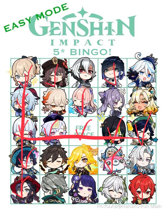 5 STAR BINGO EASY Genshin Impact | HoYoLAB