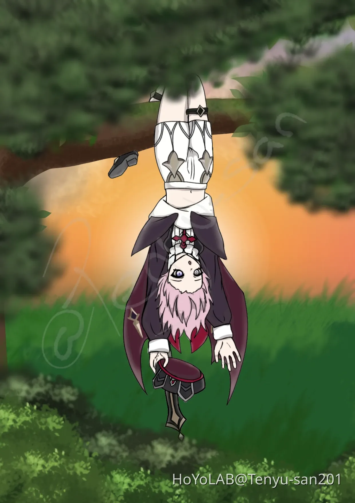 I drew Deacon Dahlia hanging upside down because he's based on a bat ...