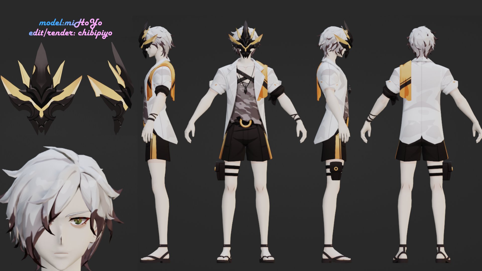 夏の千劫 Art reference sheet, Summer Kalpas w/o mask [#作画資料] Honkai Impact ...