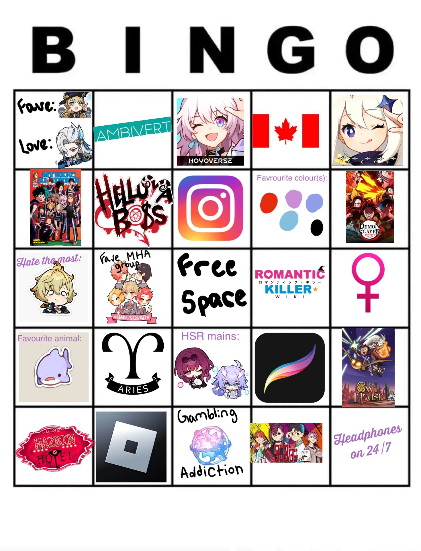 My own personal bingo card (how many did y’all get?) | HoYoLAB