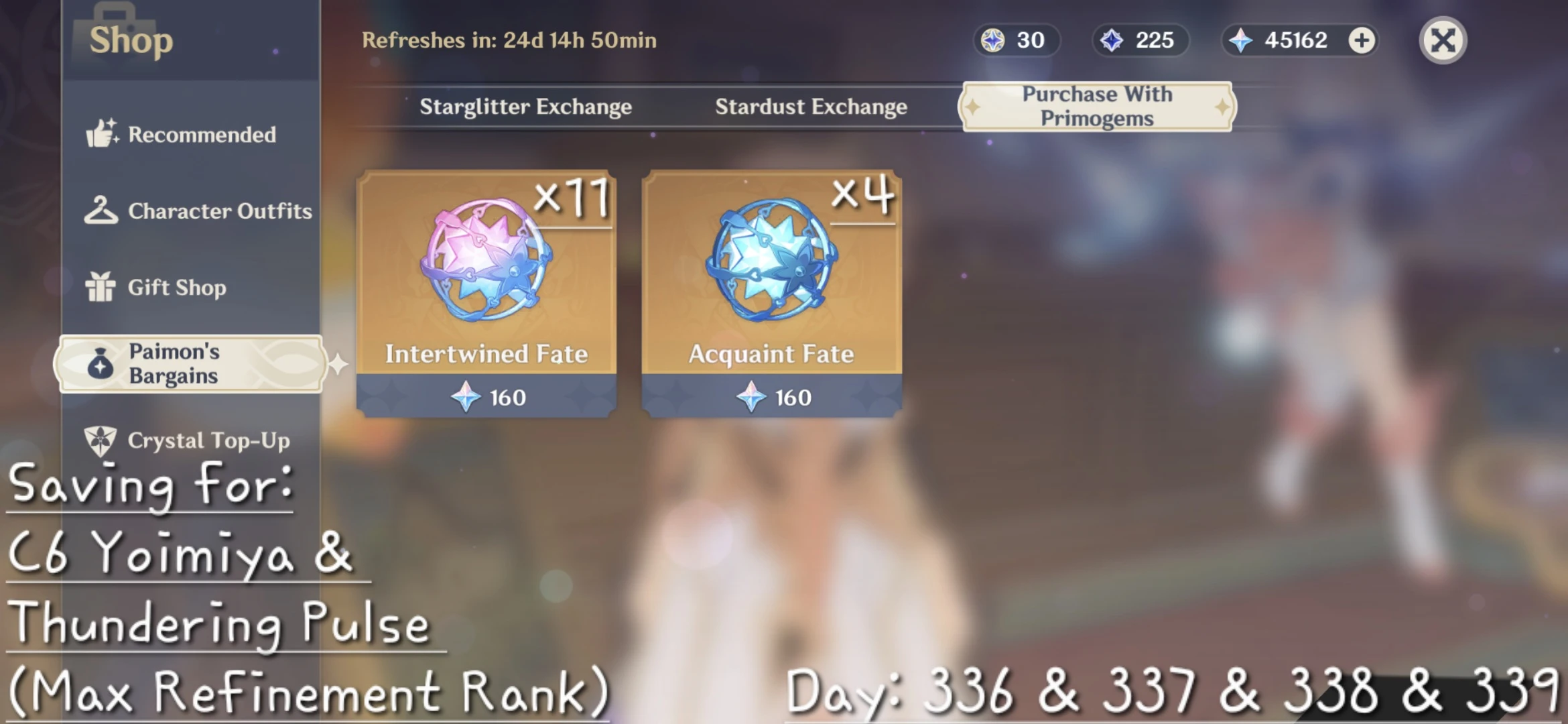 Saving for C6 Yoimiya & Thundering Pulse (Max Refinement Rank) Day: 336 ...
