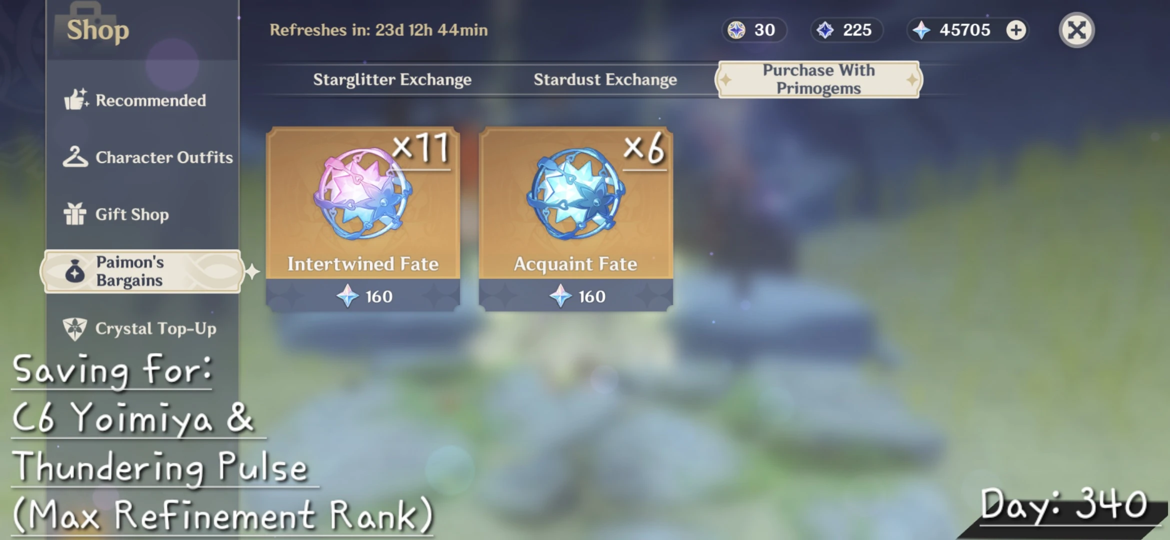 Saving for C6 Yoimiya & Thundering Pulse (Max Refinement Rank) Day: 340 ...