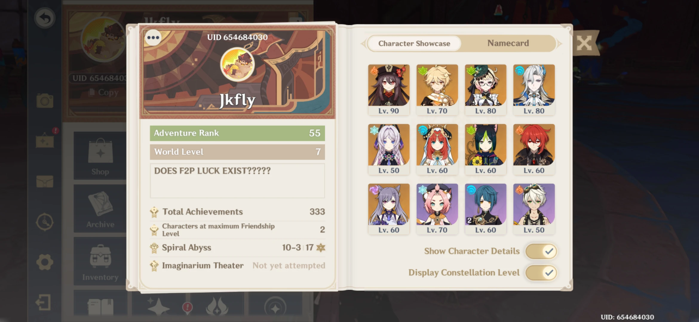 F2P UID: 654684030 Genshin Impact | HoYoLAB