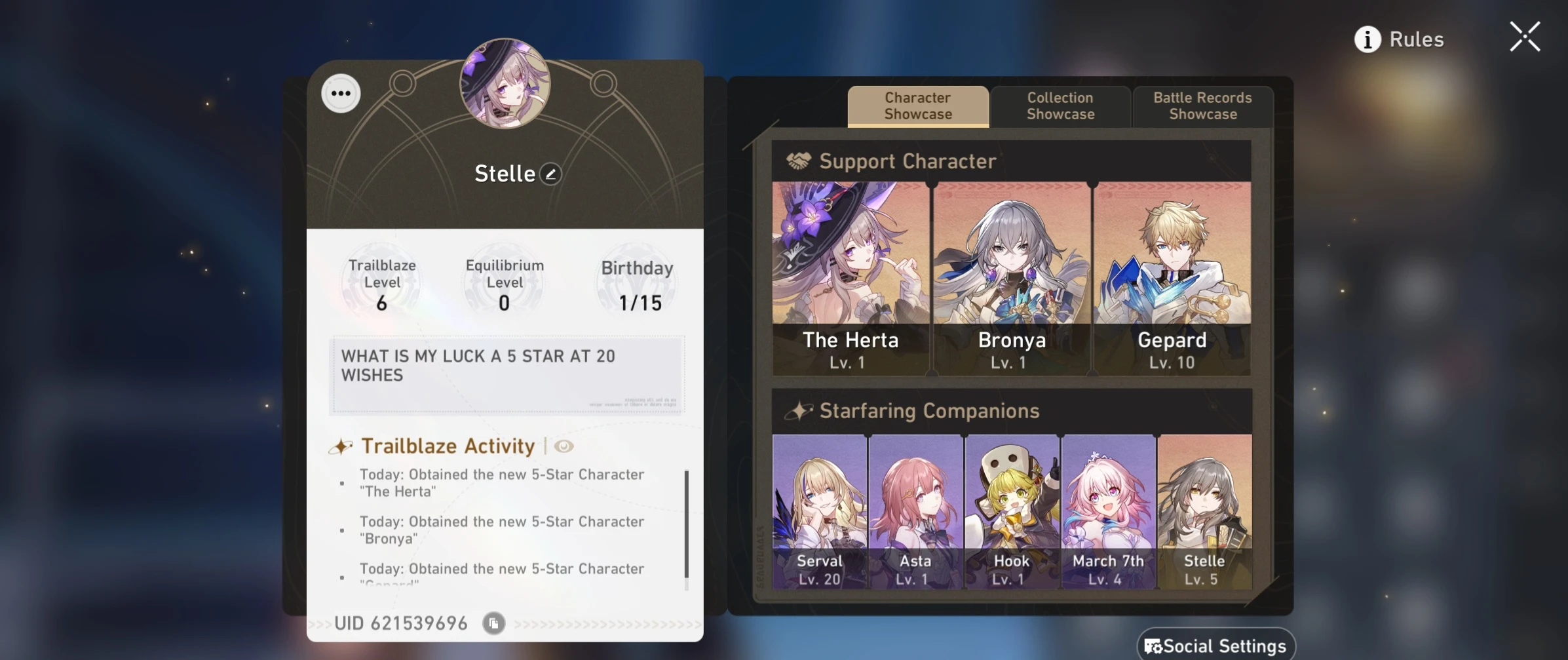 So my friend started hsr today. And they sent me this screenshot ...