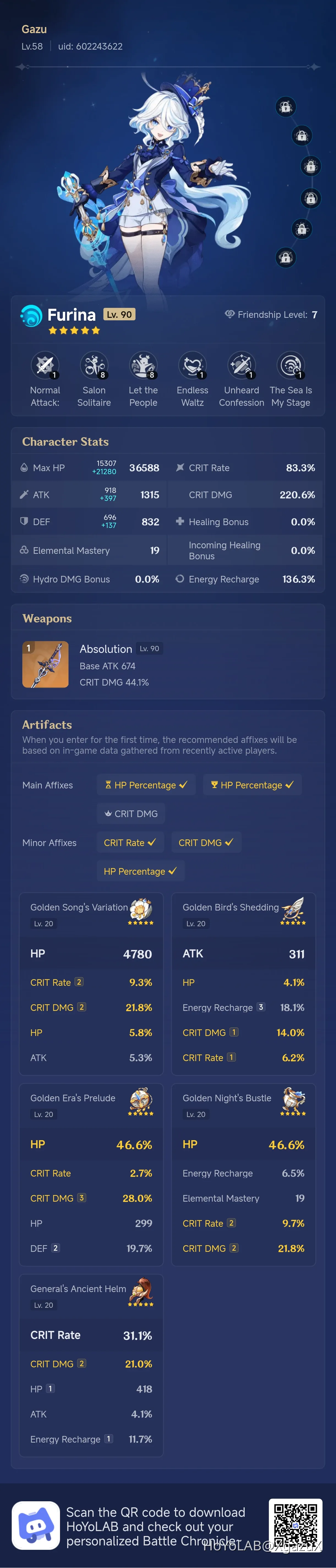 My Furina build Genshin Impact | HoYoLAB