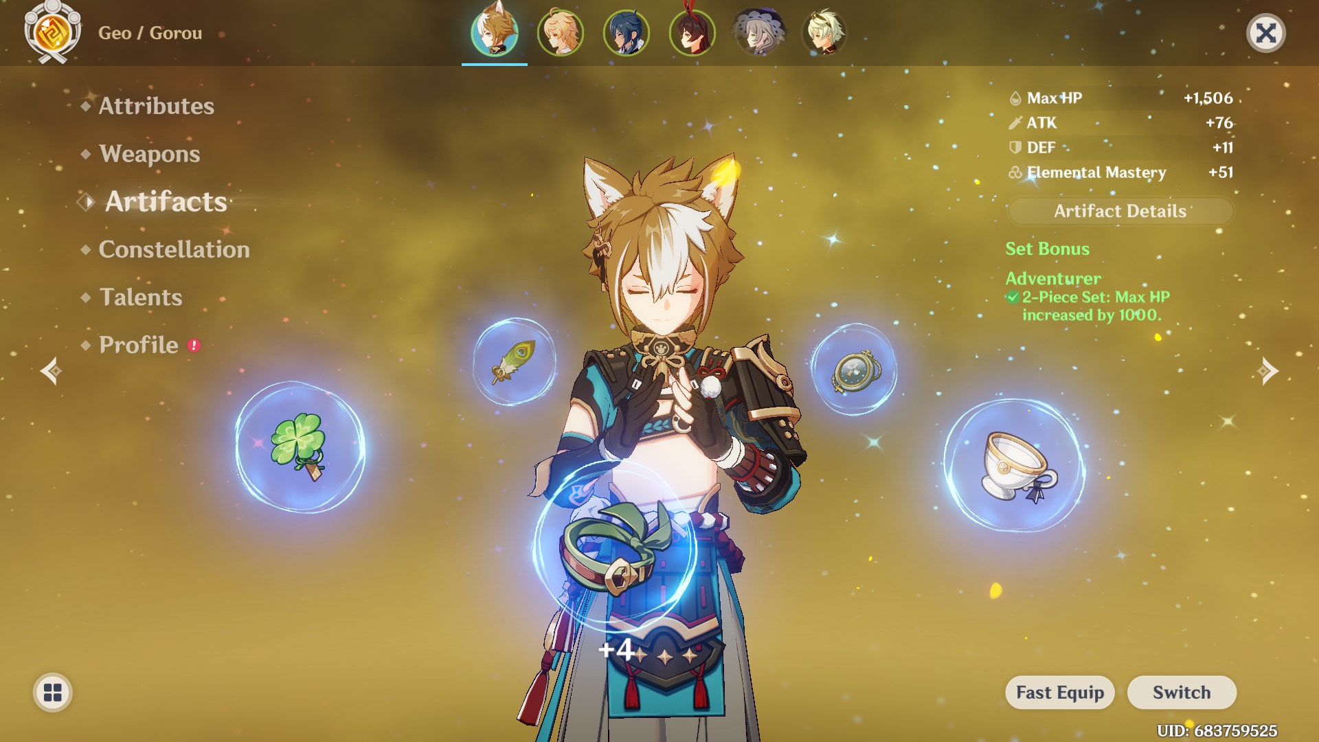 My characters current artifacts (Currently AR10) Genshin Impact | HoYoLAB