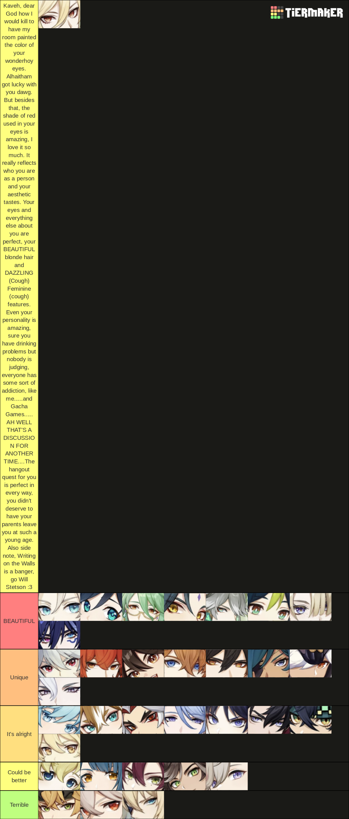 Genshin Eyes Tier list (Guys only) Genshin Impact | HoYoLAB