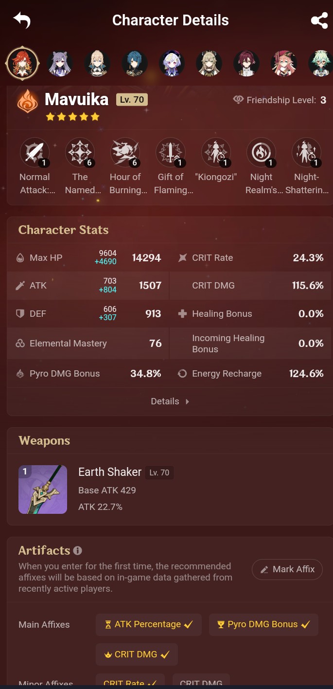 Guys help what art do i need for my mavuika im still building Genshin ...