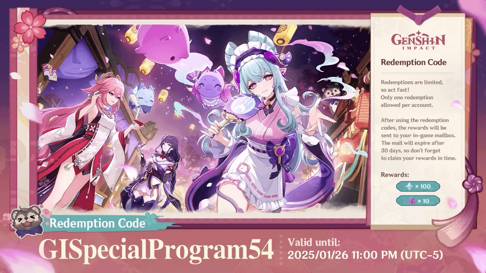 5.4 Live Stream Codes - Jan 24/25 Genshin Impact | HoYoLAB