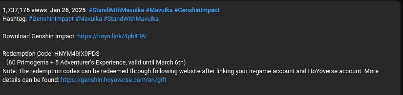 MSA Genshin code Genshin Impact | HoYoLAB