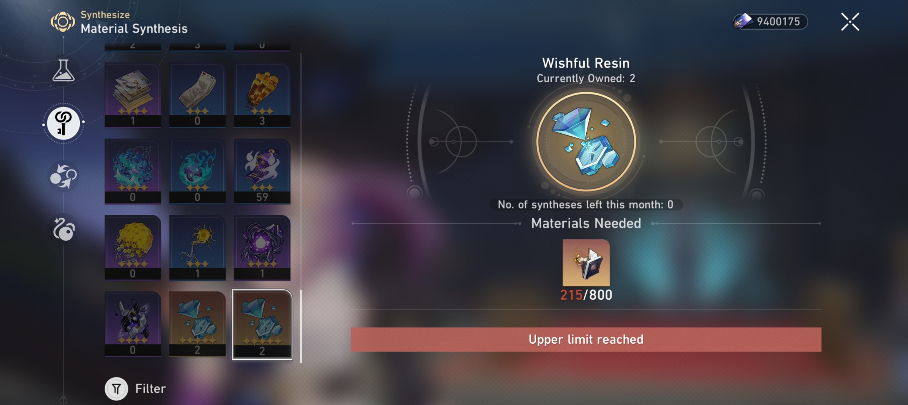 Friendly reminder to craft 2 Wishful Resins each month with your relic ...