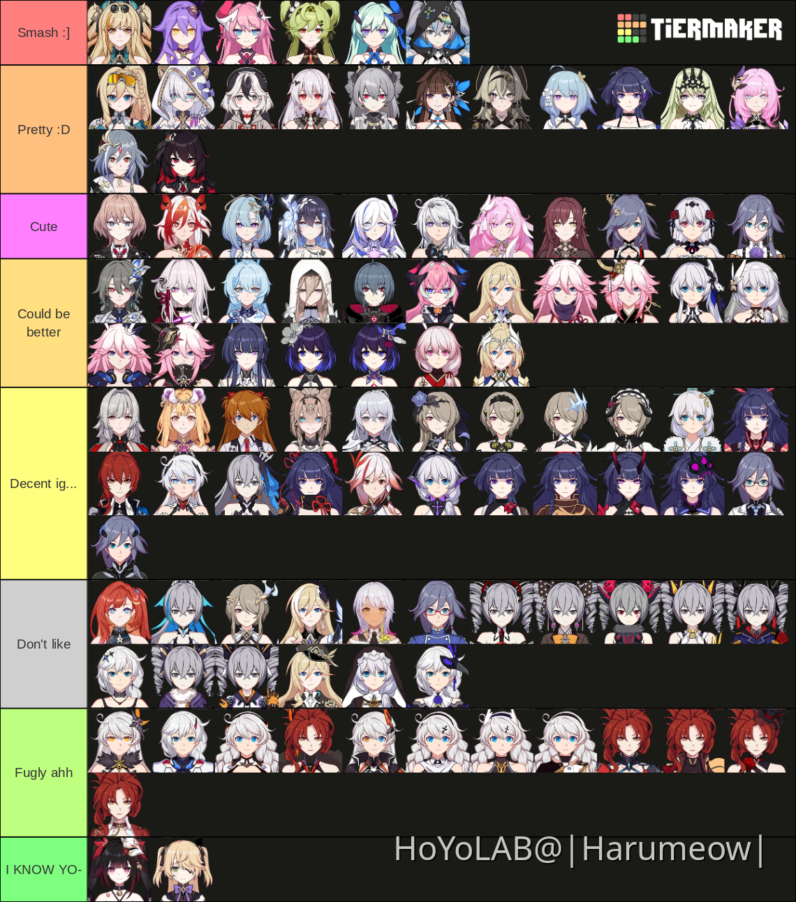Rating Hi3 characters by attractiveness as someone who's never played the game Honkai Impact 3rd ...