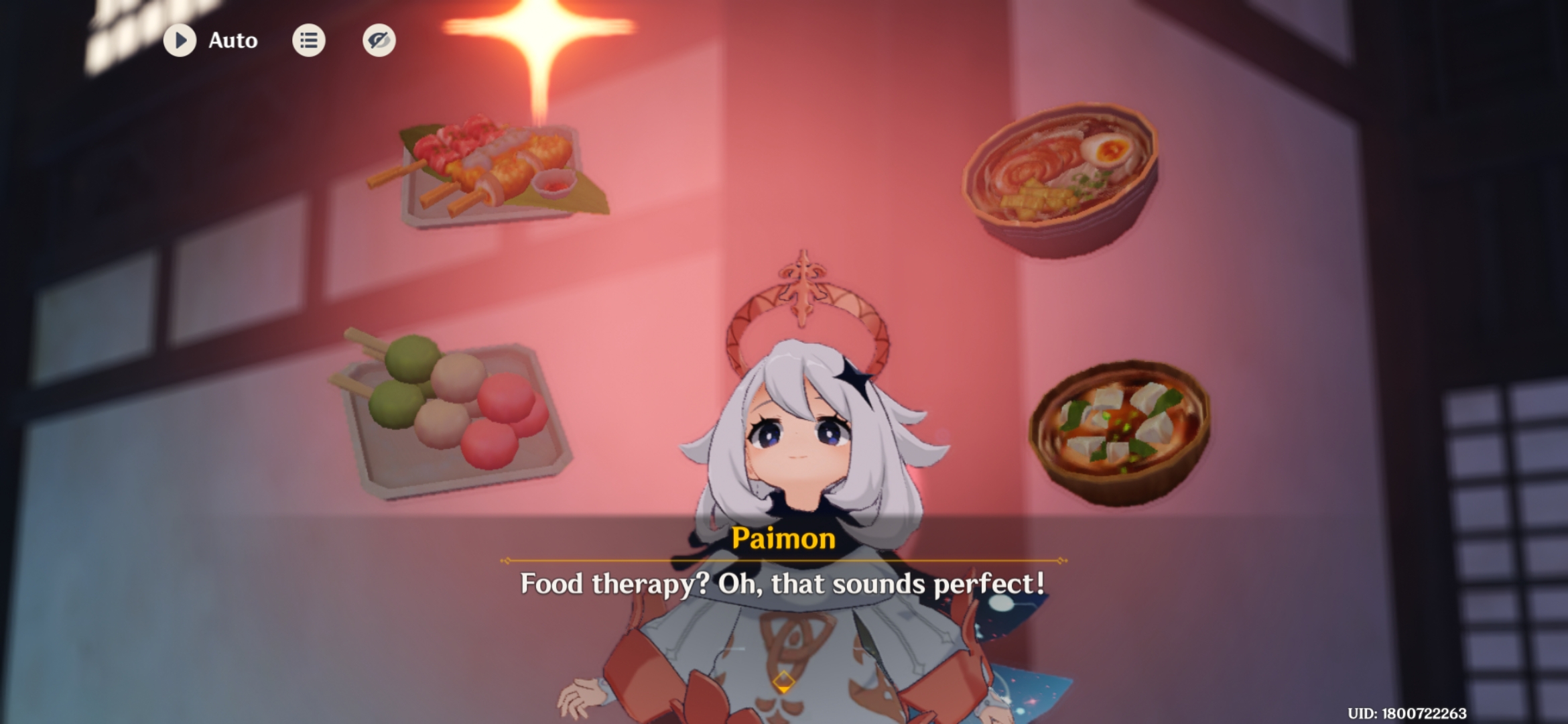 Traveller simping and paimon thinking about food again.... Genshin ...