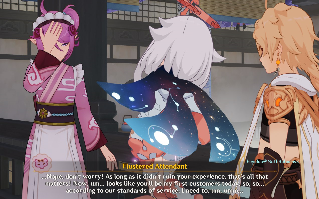 Pretty sure that this flustered attendant is Citlali's ENG VA. Lazy ...