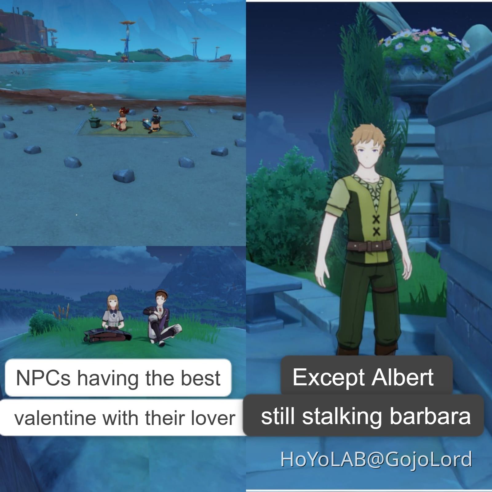 NPCs having the best valentine with their lover...Except.... Genshin ...