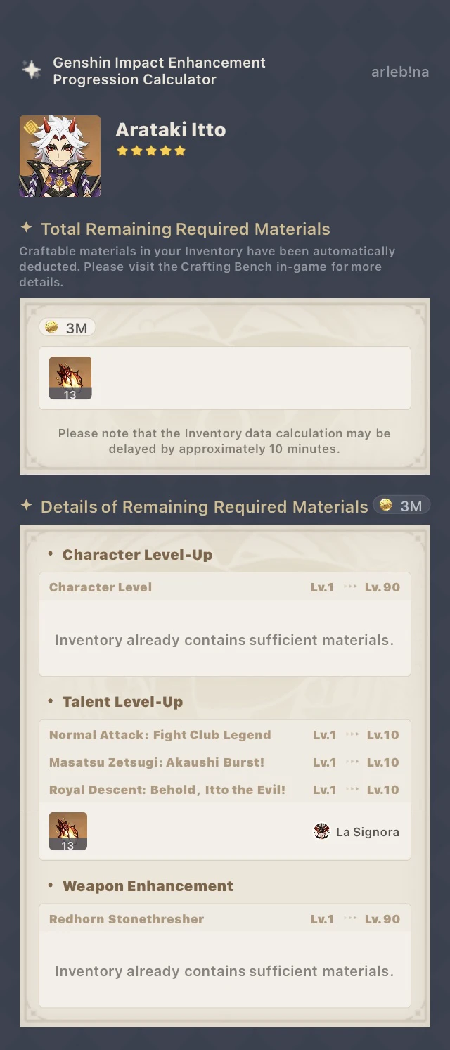 prefarming for the one and oni Genshin Impact | HoYoLAB