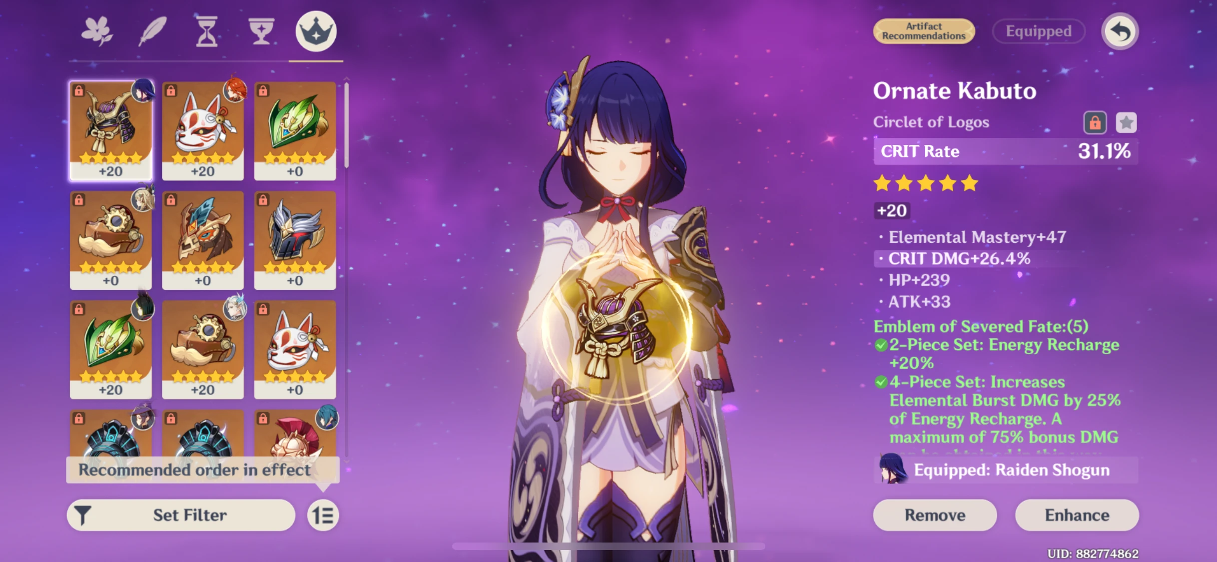 My best artifact for Ei Genshin Impact | HoYoLAB