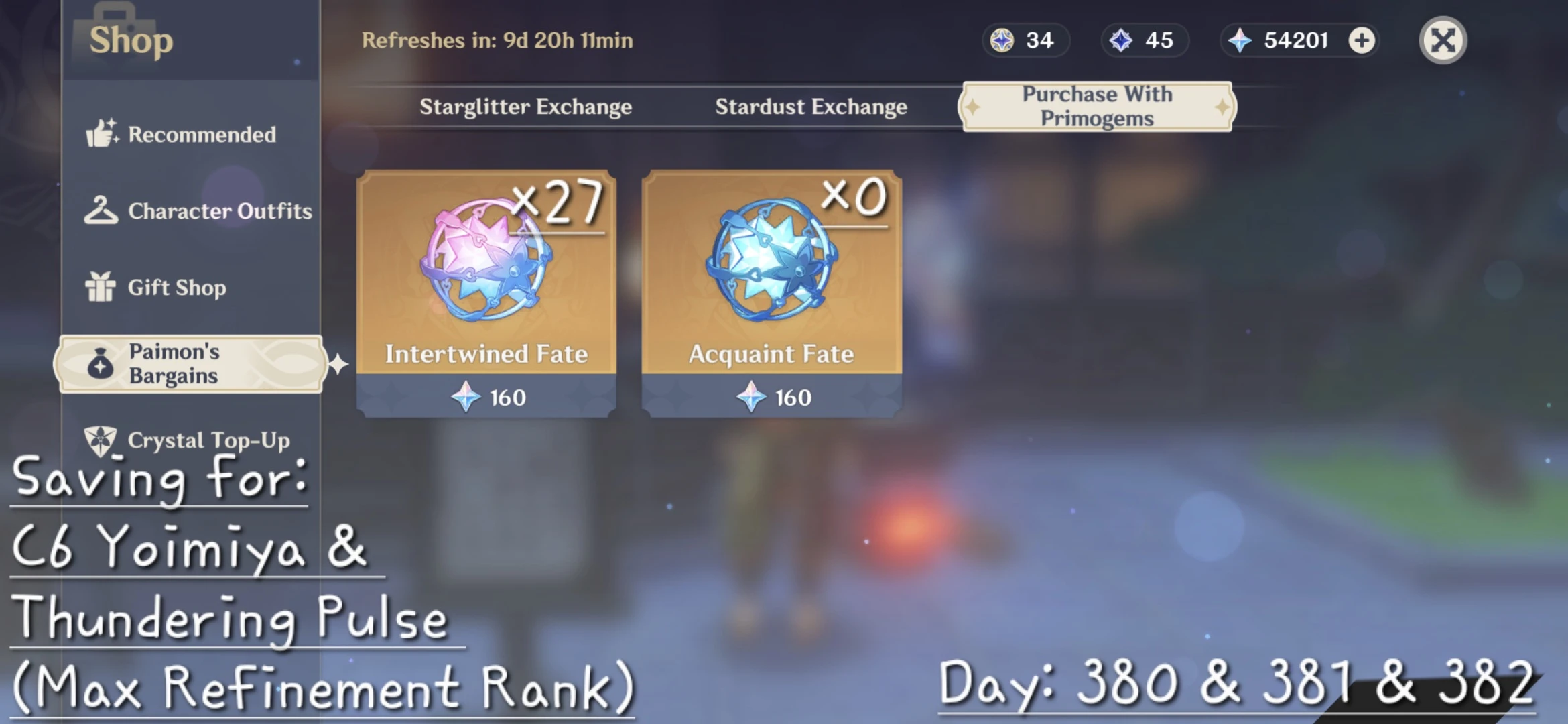 Saving for C6 Yoimiya & Thundering Pulse (Max Refinement Rank) Day: 380 ...