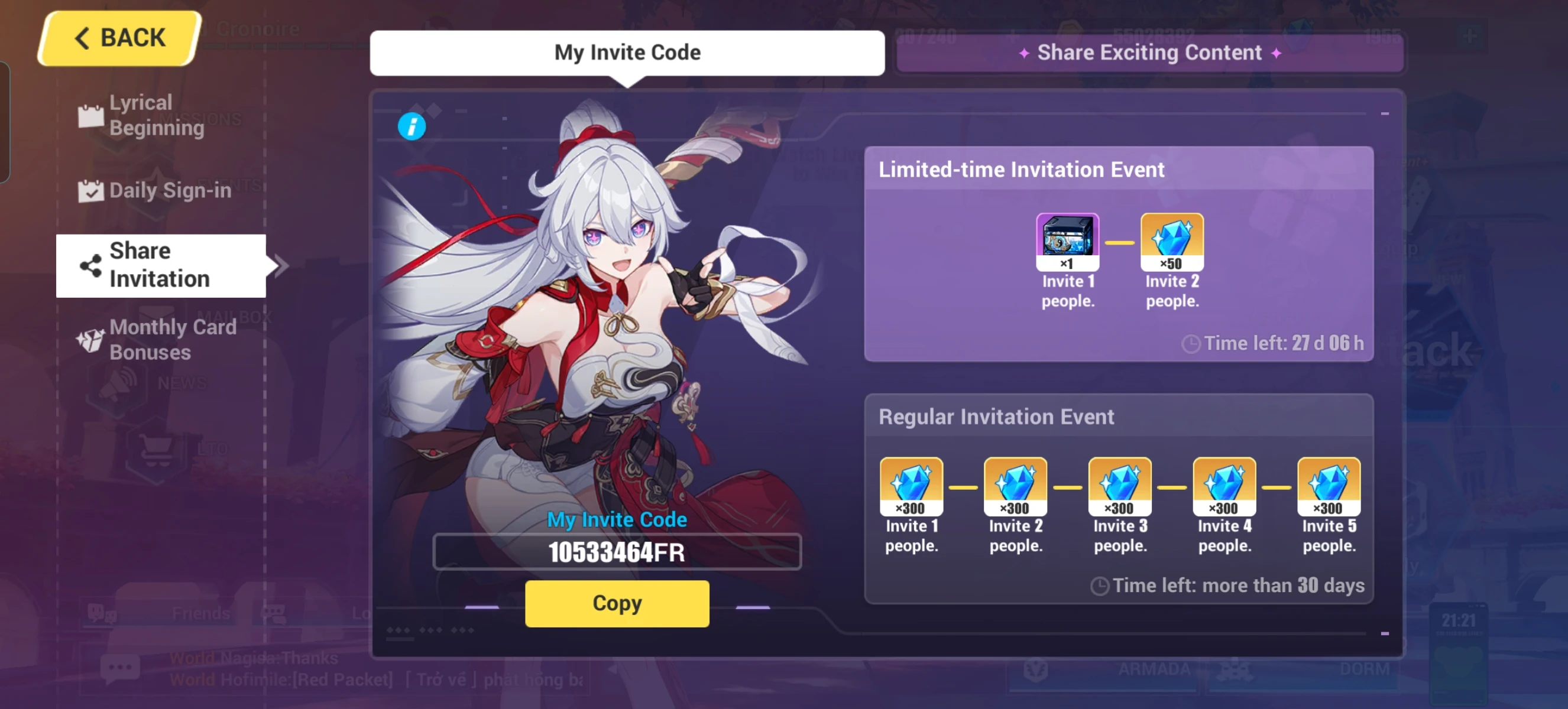 Returnee Code (SEA SERVER) Honkai Impact 3rd | HoYoLAB