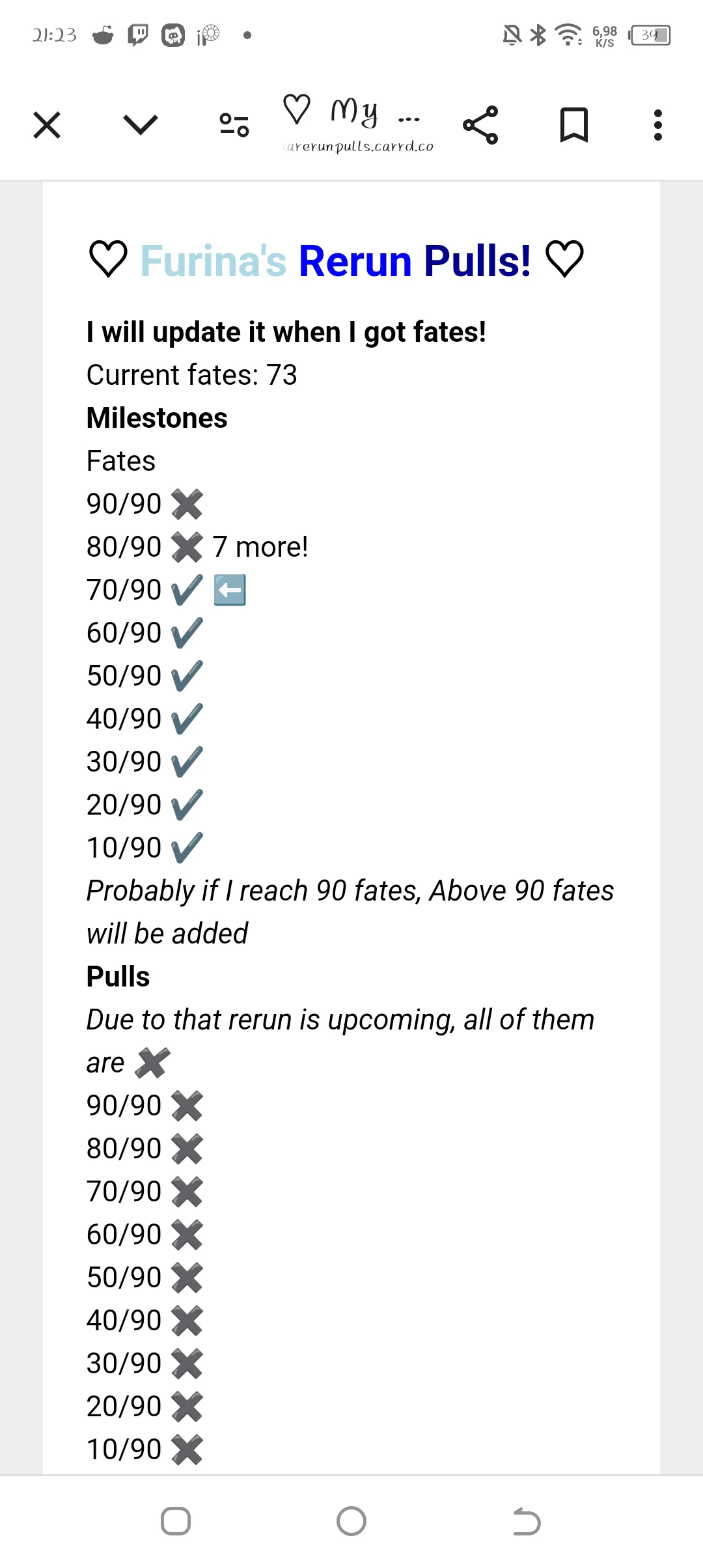 Just go to my Carrd for my Furina's Rerun Pulls! Genshin Impact | HoYoLAB