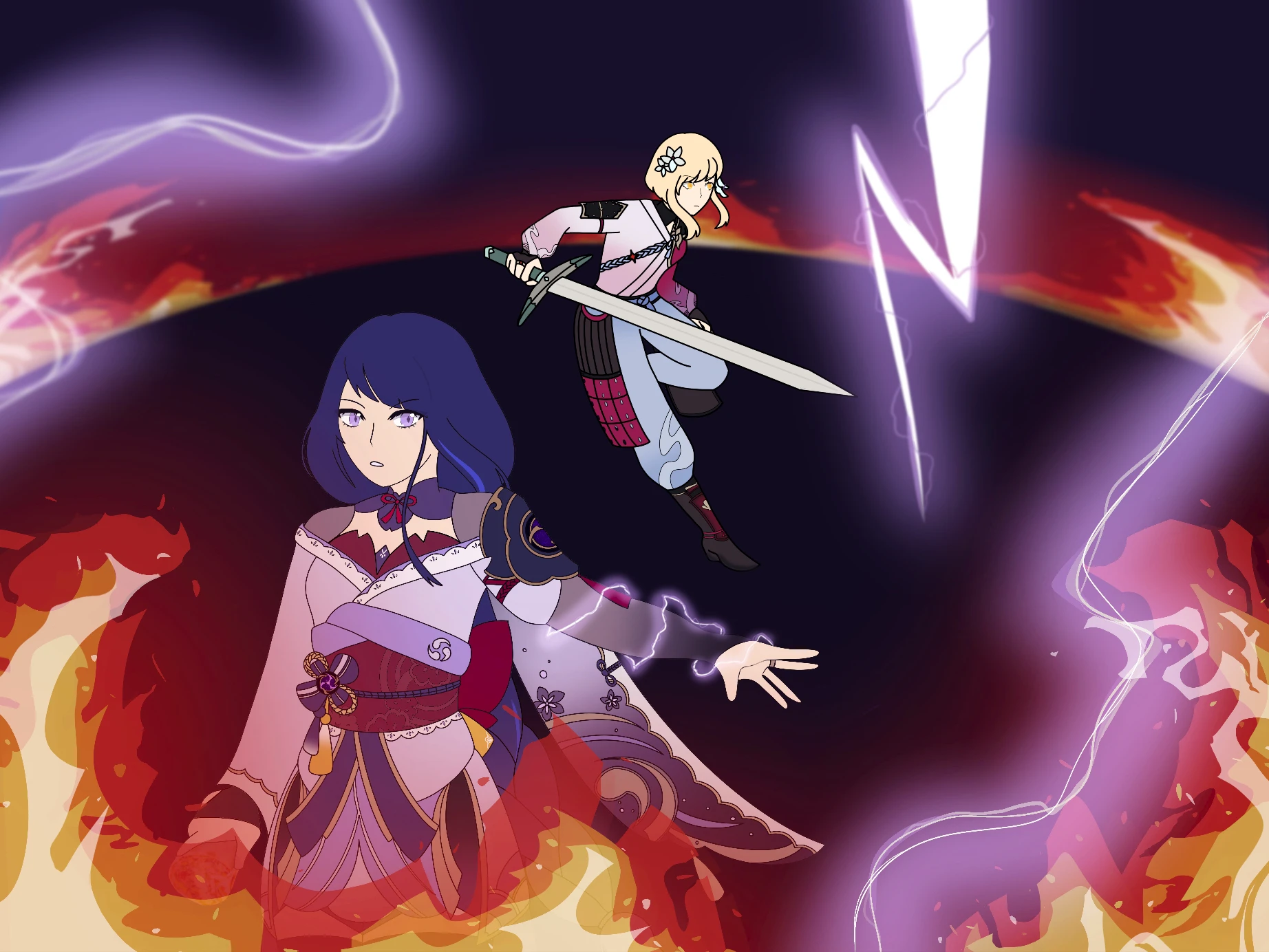 Battle between 2 sides (Shogun/Ei VS Traveler/Lumine) Genshin Impact ...