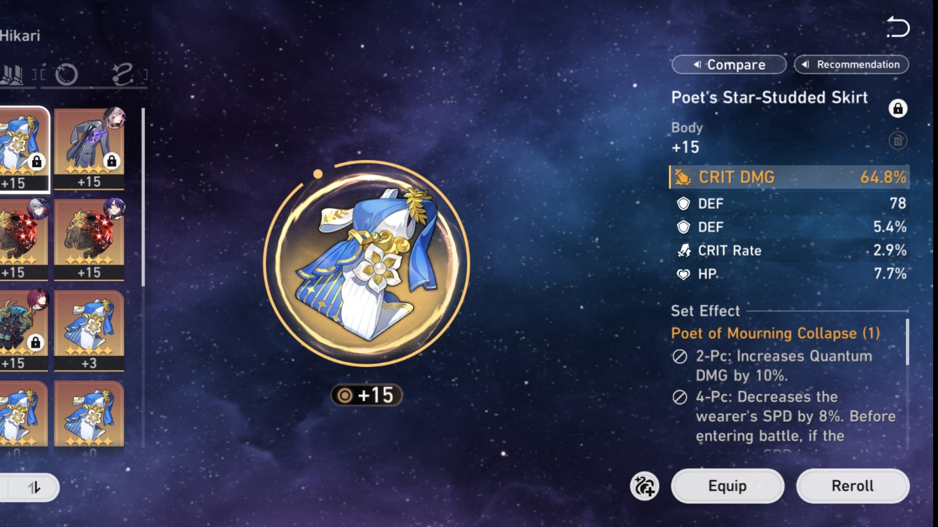 Sad roll for castorice body relic after using resin with 1 substat ...