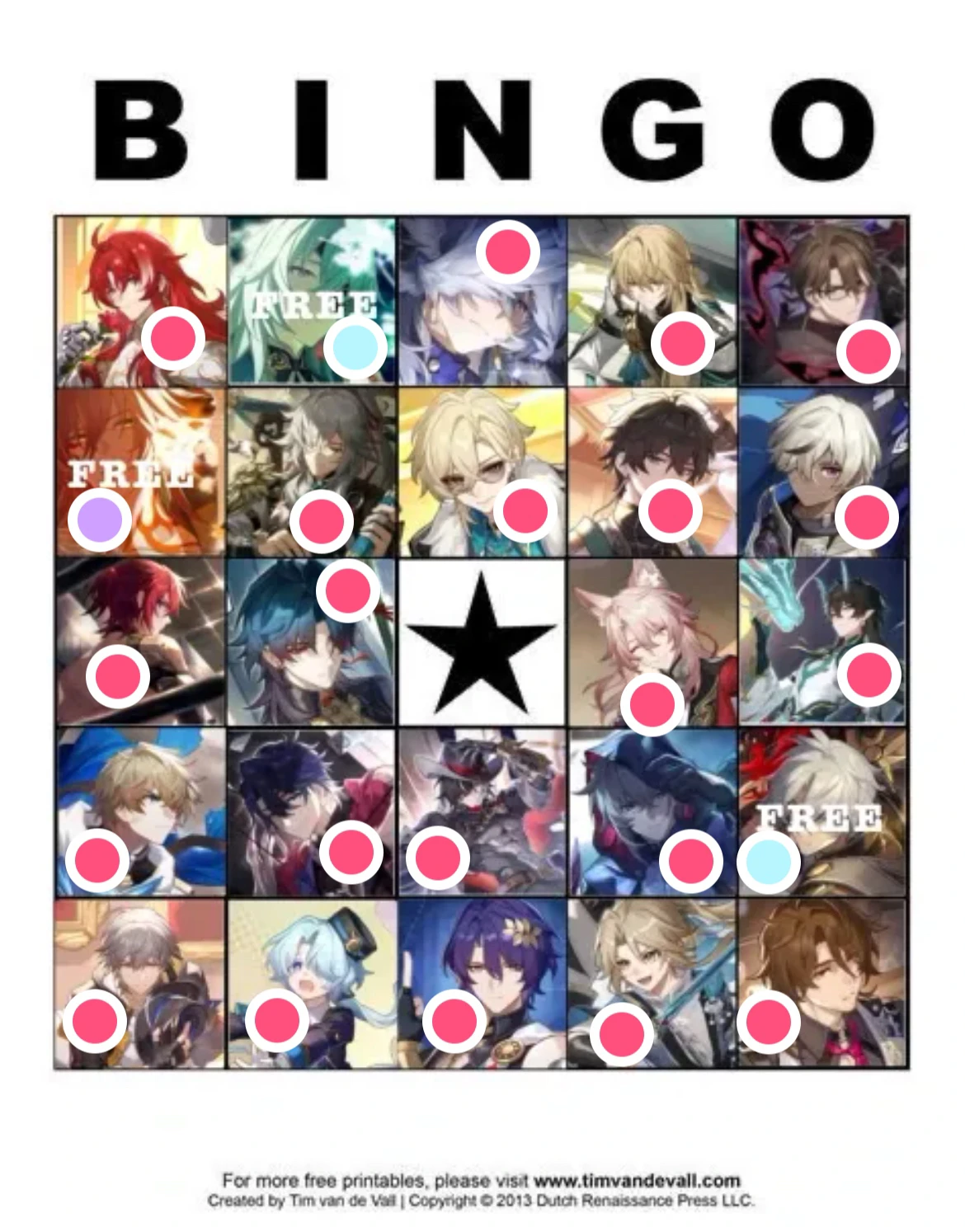 HSR Male Character Bingo Honkai: Star Rail | HoYoLAB