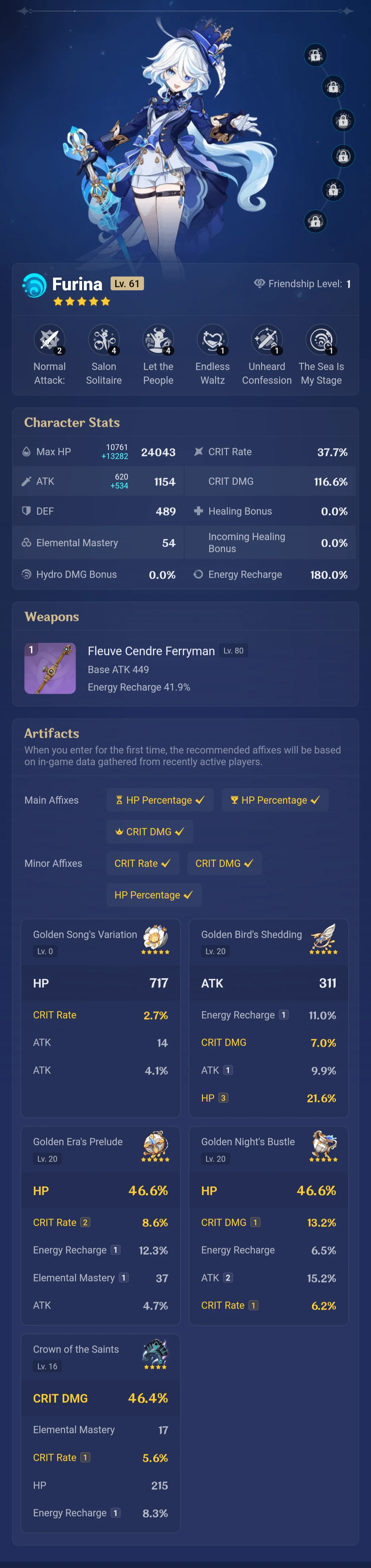 Furina build day 1 Genshin Impact | HoYoLAB