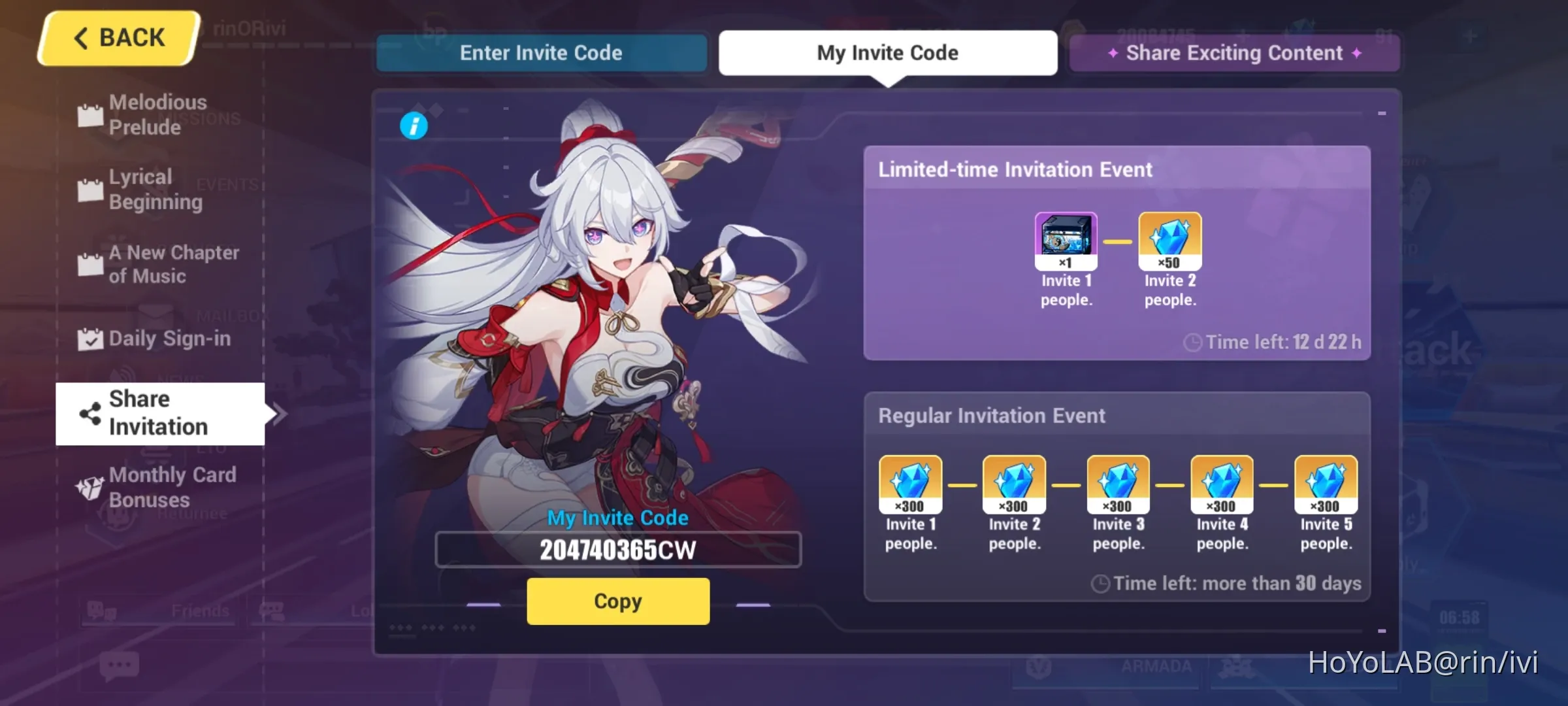 Can someone use my code on EU server to help me get HoHe's divine key? Honkai Impact 3rd | HoYoLAB