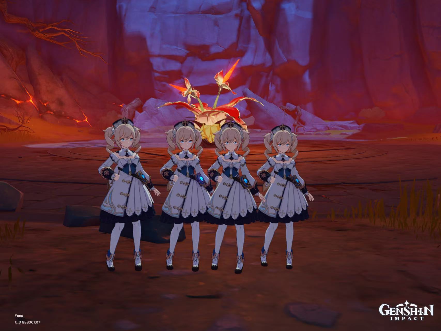 Nothing much, just 4 Barbaras fighting pyro flower Genshin Impact | HoYoLAB