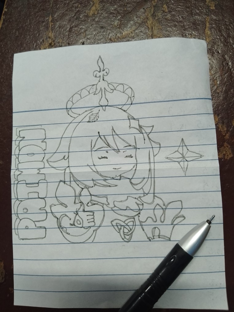 got bored and drawed paimon at back of a 1/4 during a quiz Genshin ...