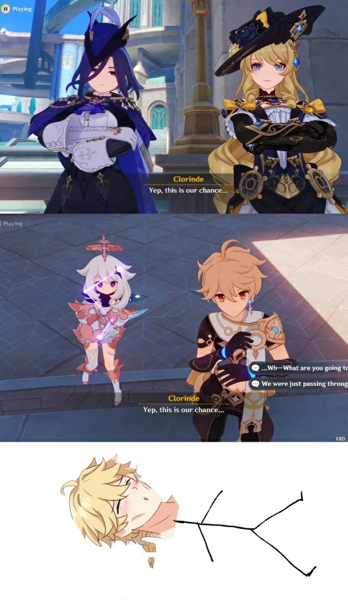 aether and his 2 wifes look at him like that meme Genshin Impact | HoYoLAB