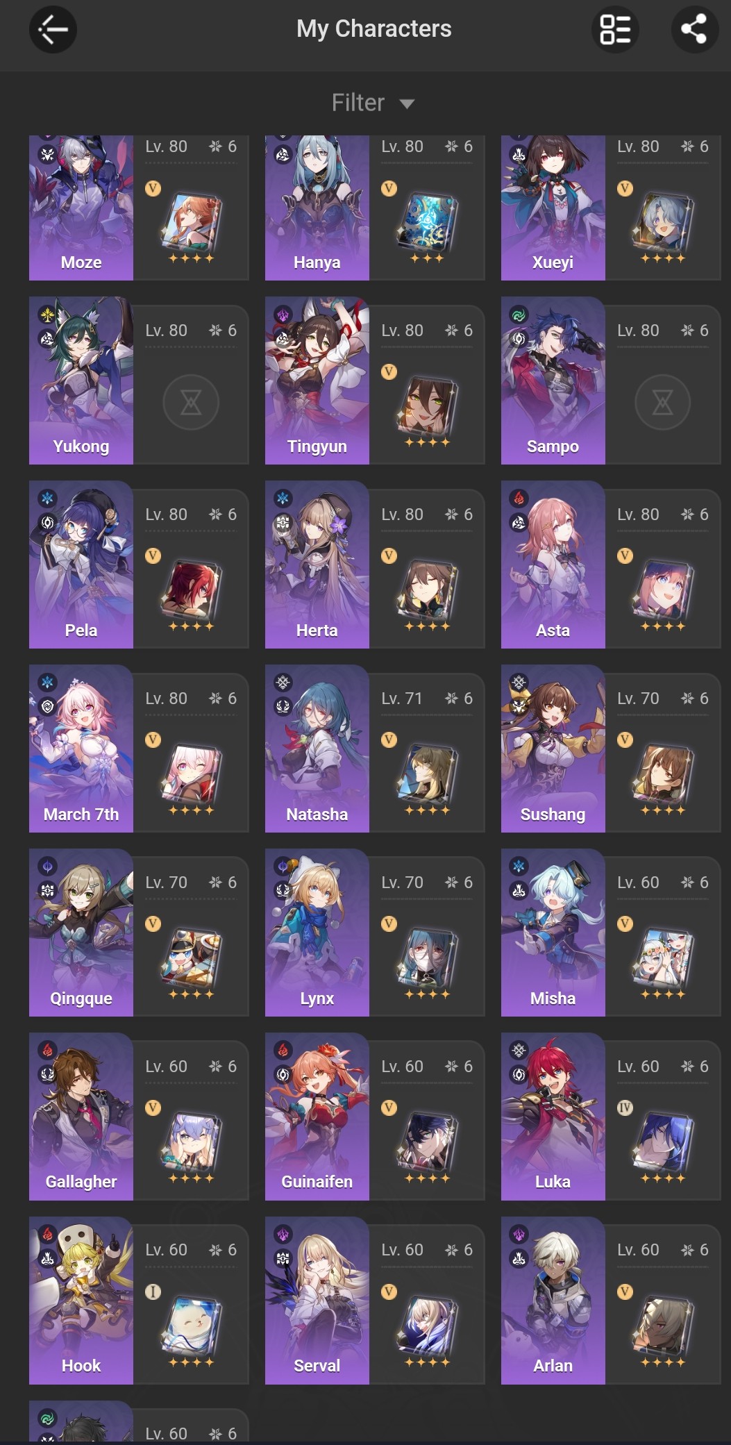 Does anyone else have every single 4 star character at E6? I'm just ...