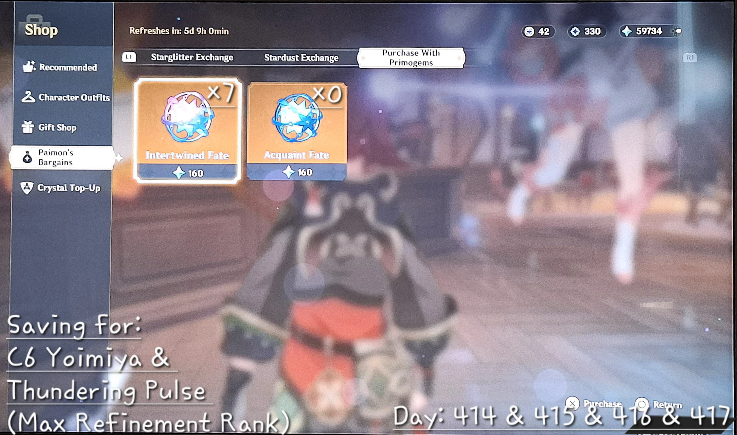 Saving for C6 Yoimiya & Thundering Pulse (Max Refinement Rank) Day: 414 ...