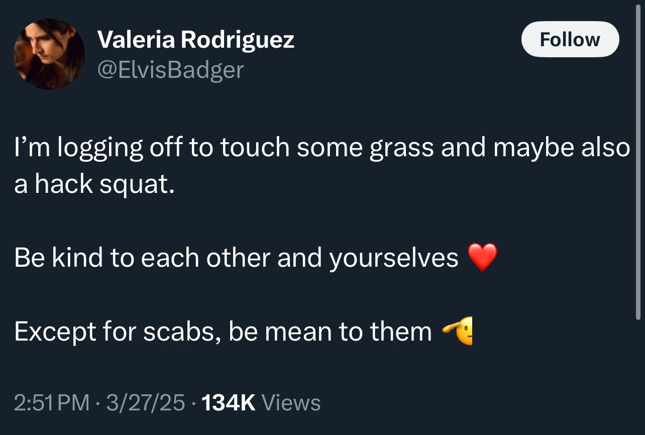 Sucrose VA says to be mean to scabs when she’s one herself. She’s from ...