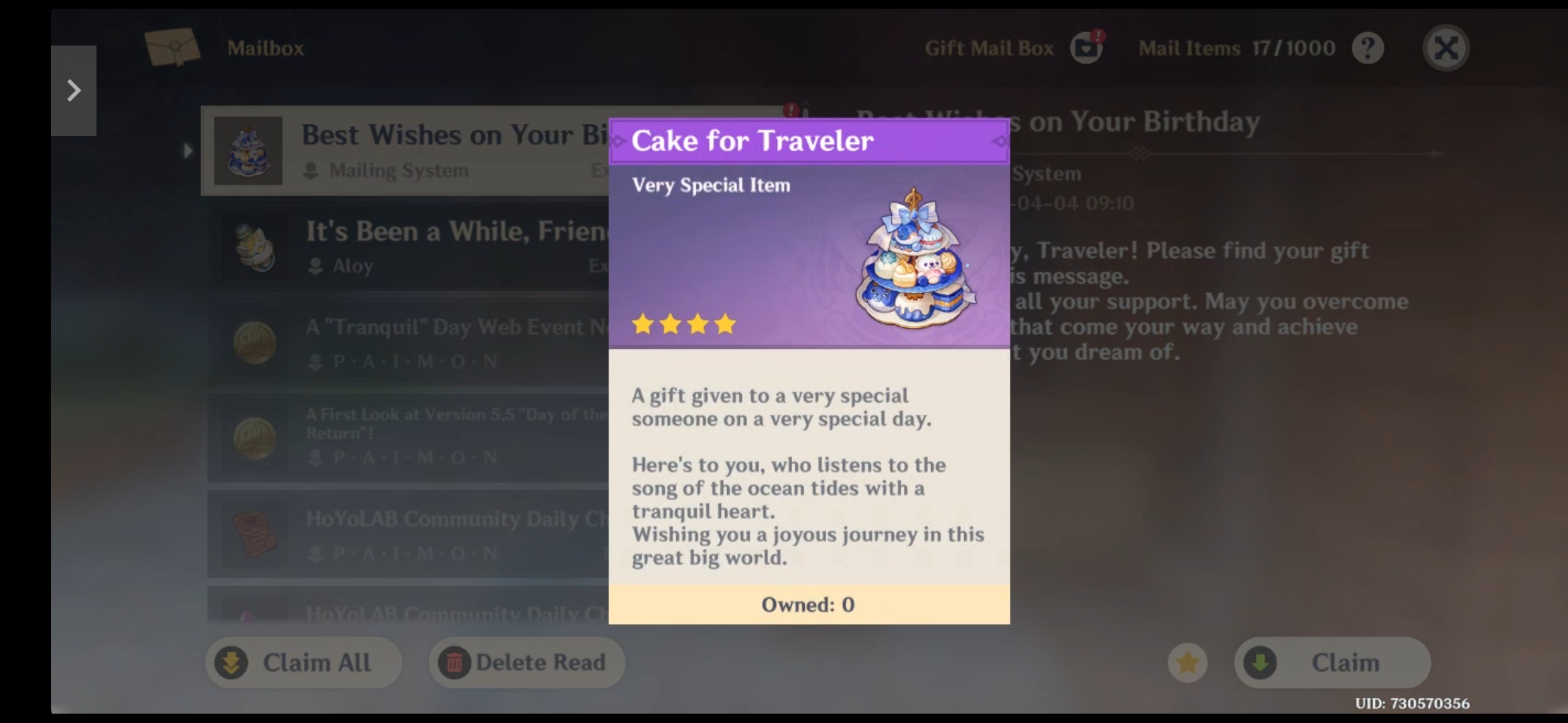 Birthday = Logging in to collect your gifts | HoYoLAB