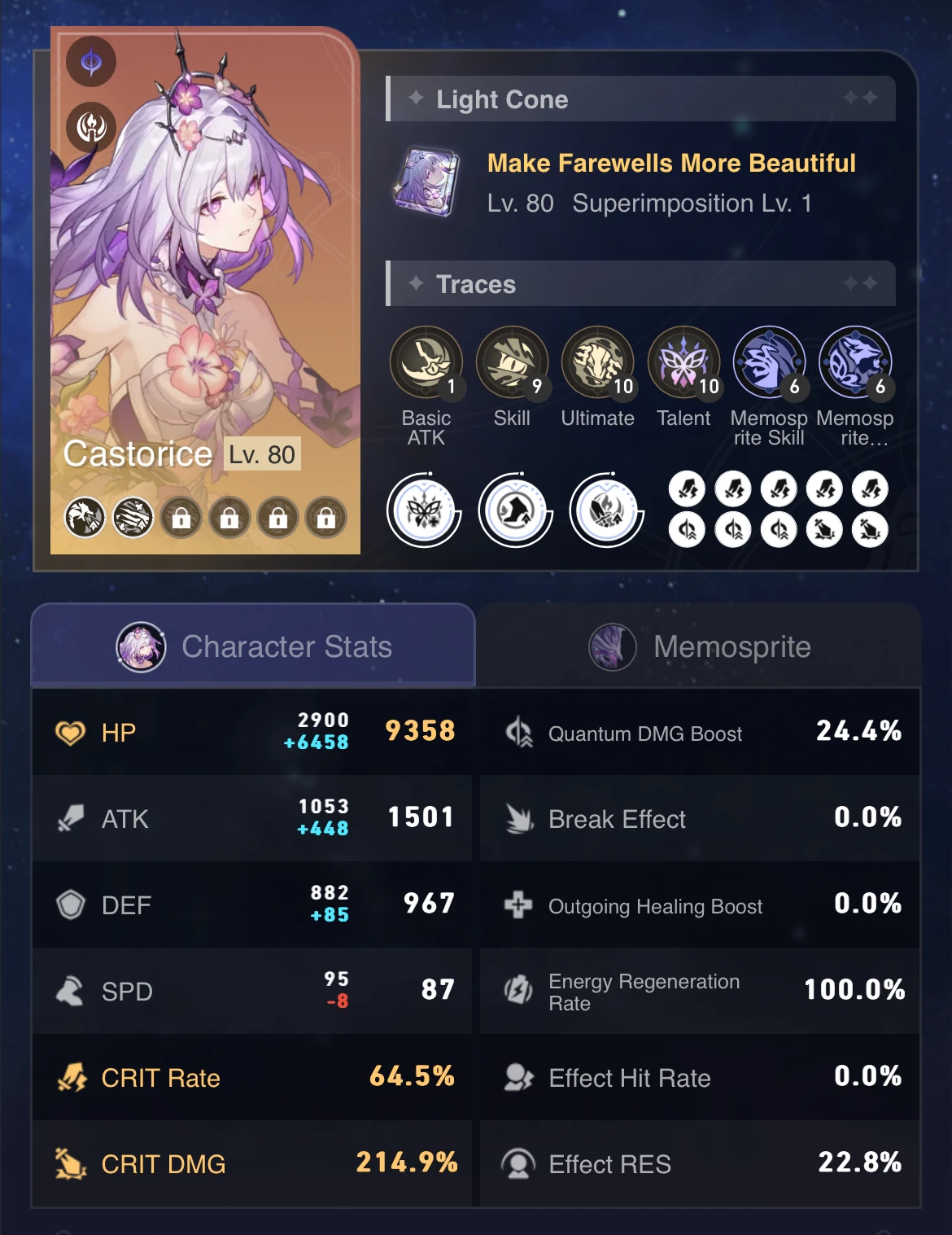 My Castorice and Relic stats. Honkai: Star Rail | HoYoLAB