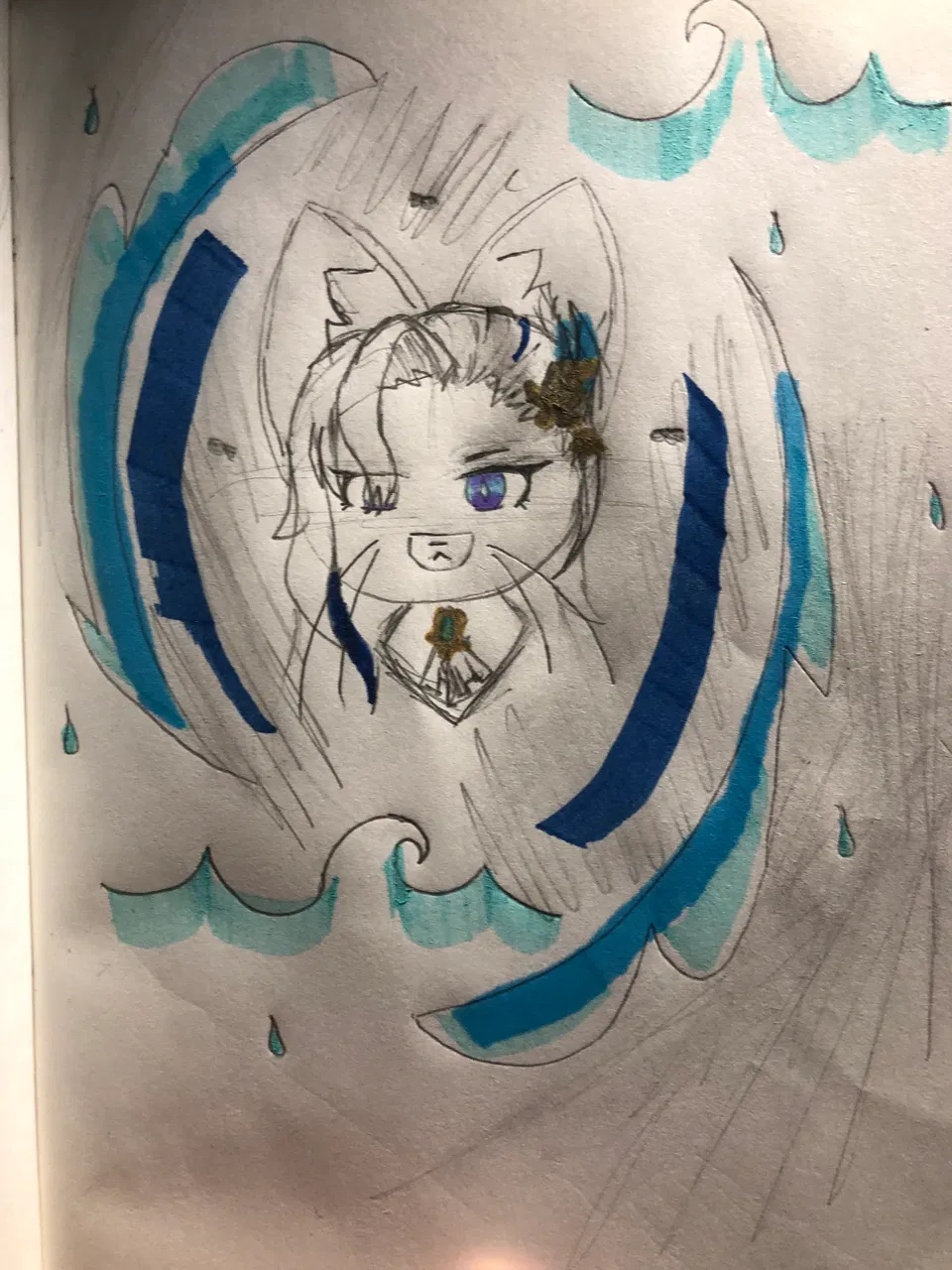 Day 5 of drawing every genshin character as a cat (Neuvillette) Genshin ...