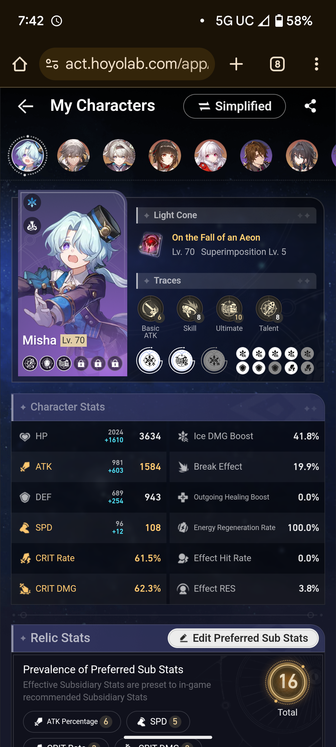 Can someone help me build my misha Honkai: Star Rail | HoYoLAB