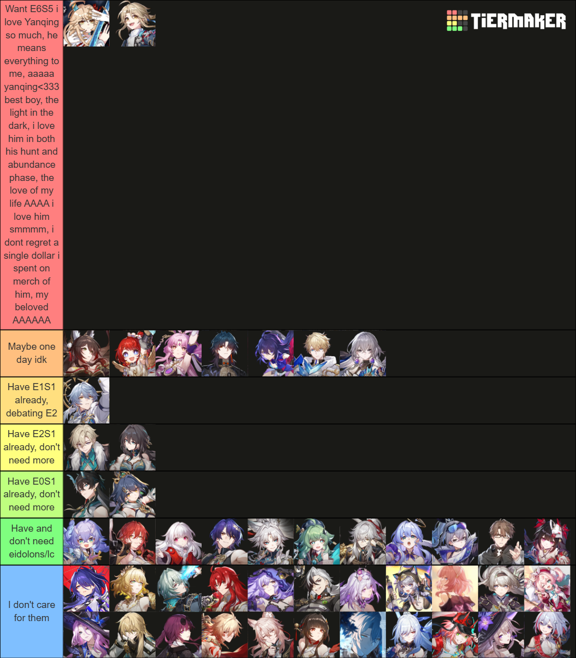My pull priority tier list as an Yanqing main :D Honkai: Star Rail | HoYoLAB
