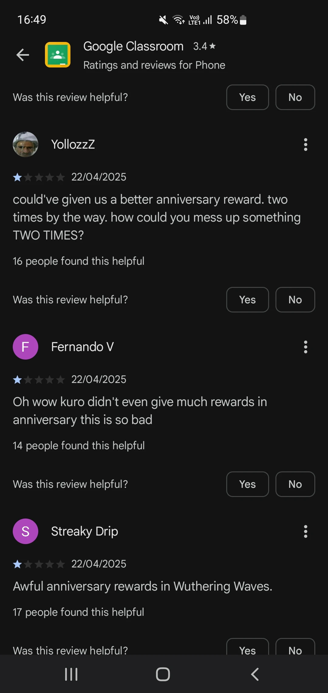 Google classroom review bombed by wuwa fans Genshin Impact | HoYoLAB