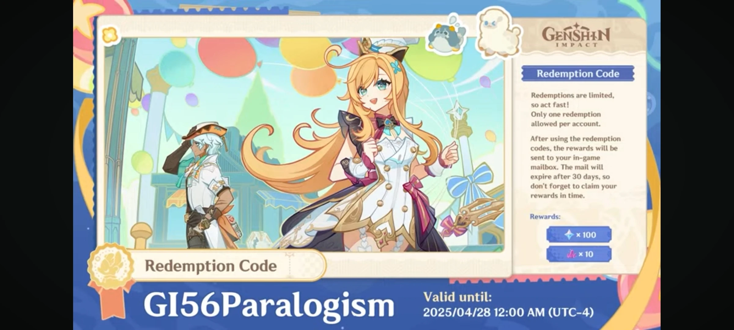 Redemption codes and the event calendar Genshin Impact | HoYoLAB
