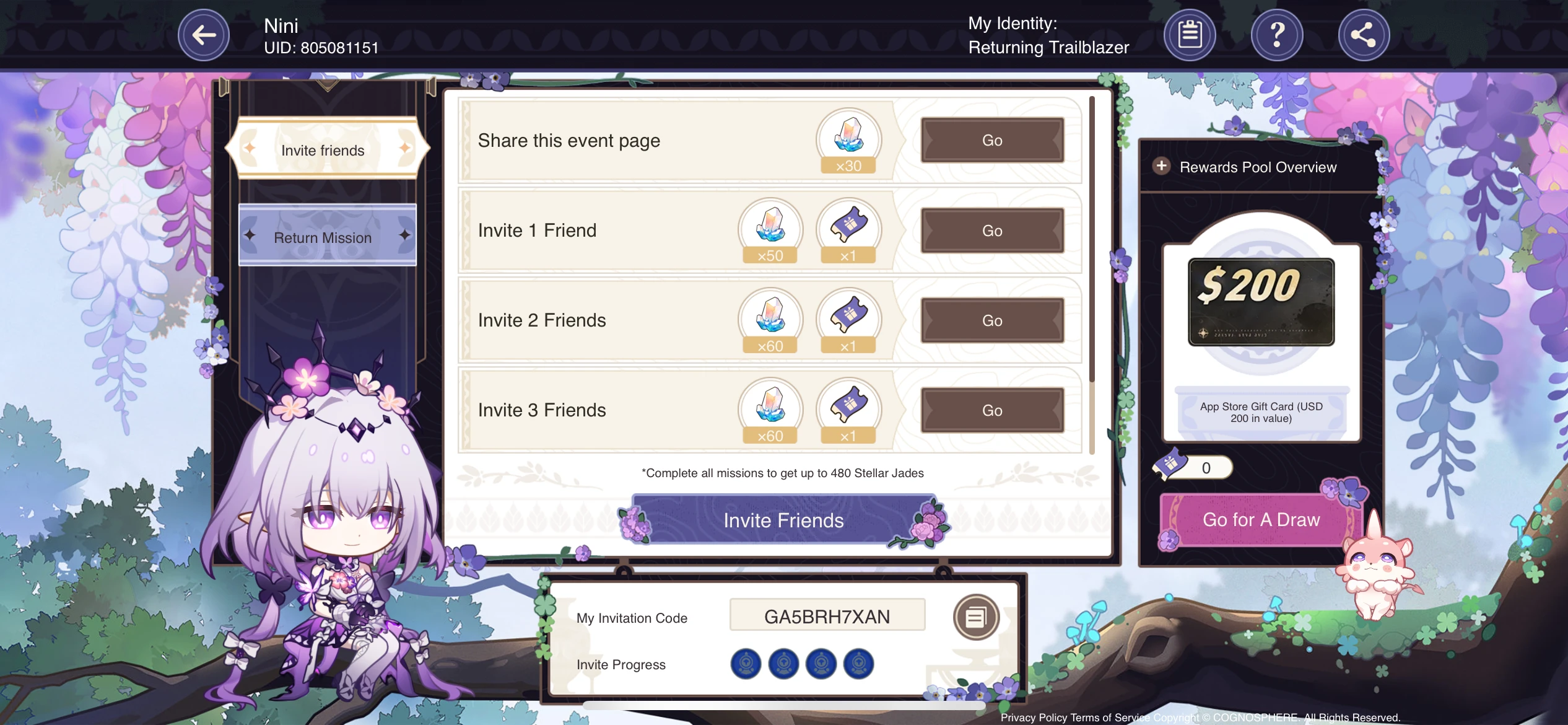 My invitation code Honkai: Star Rail | HoYoLAB