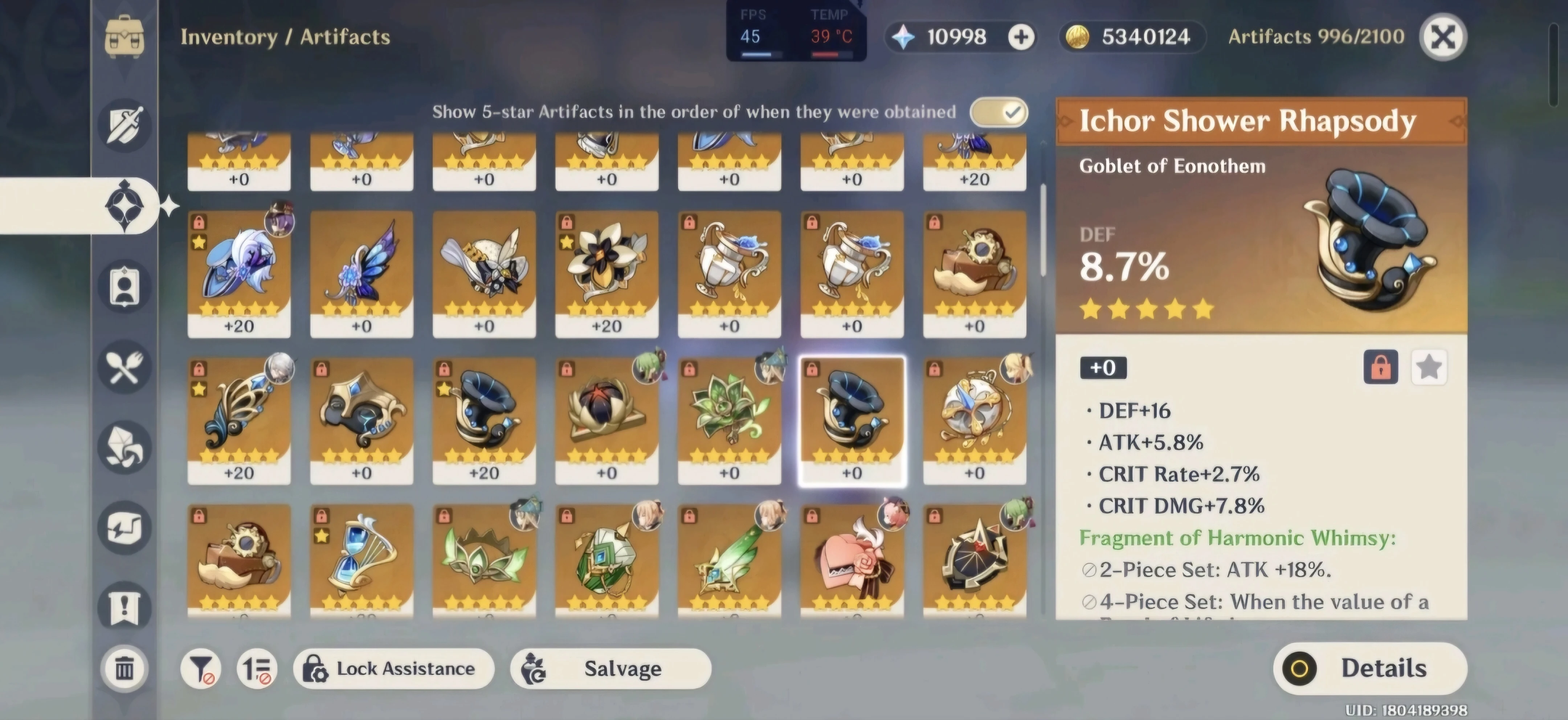 My 47.4 CV Goblet def artifact Genshin Impact | HoYoLAB