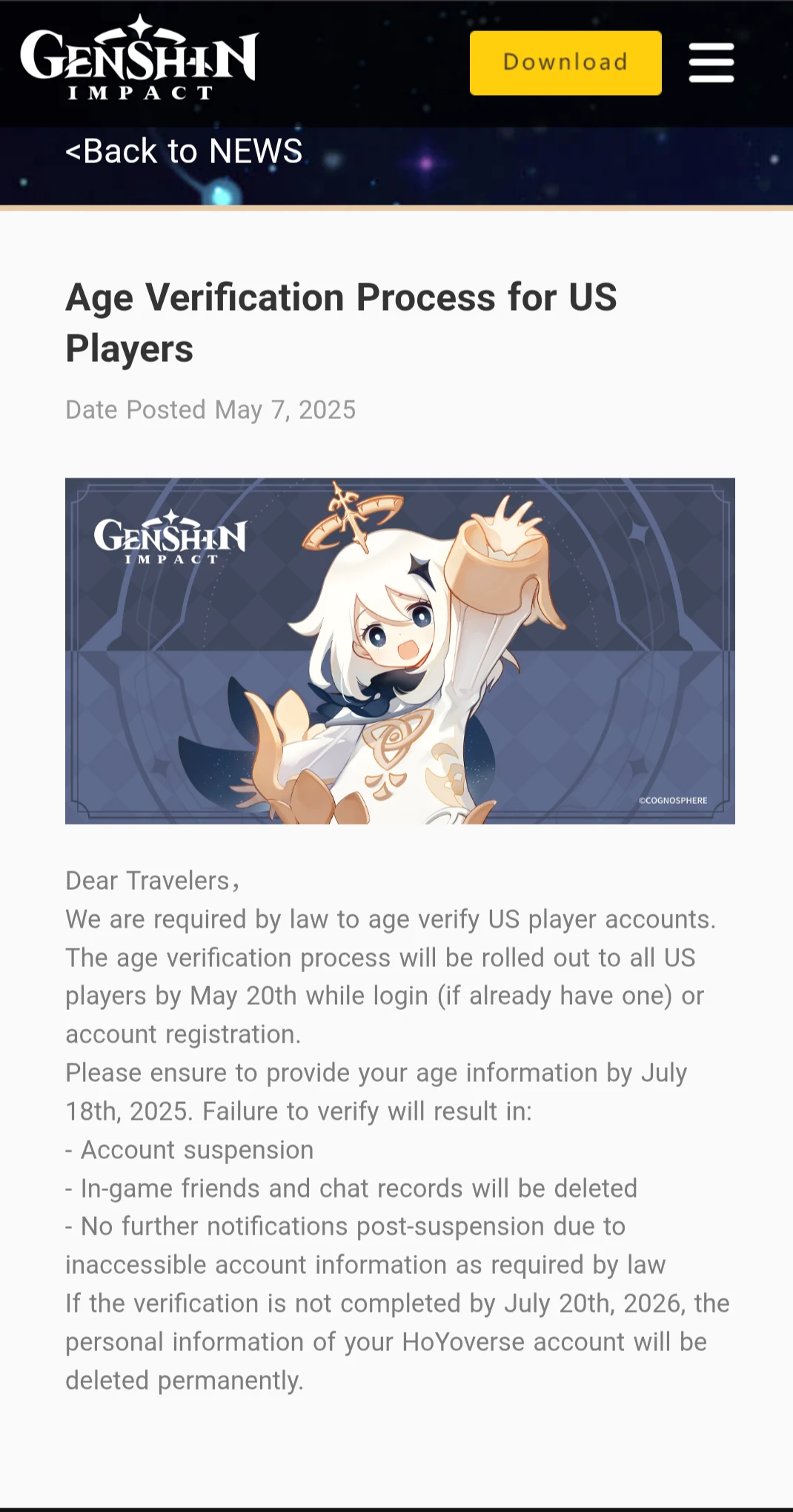 New age verification update Genshin Impact | HoYoLAB