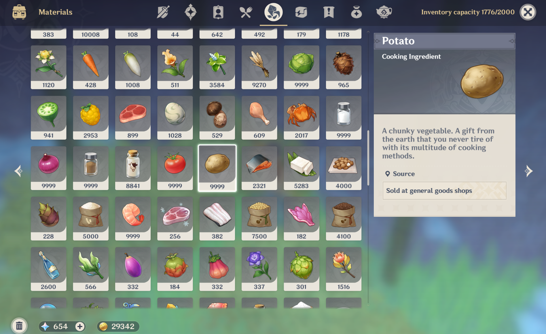 Inventory Capacity Limits - x9999 Potatoes Genshin Impact | HoYoLAB