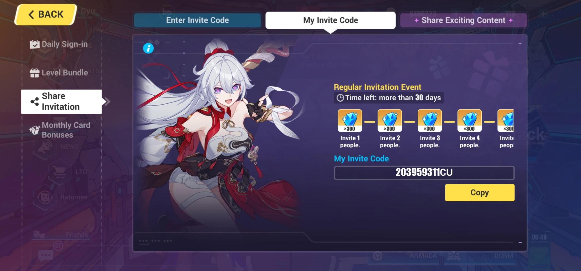 Can people help me with my invitation code on hi3 please 😞🙏 Honkai Impact 3rd | HoYoLAB
