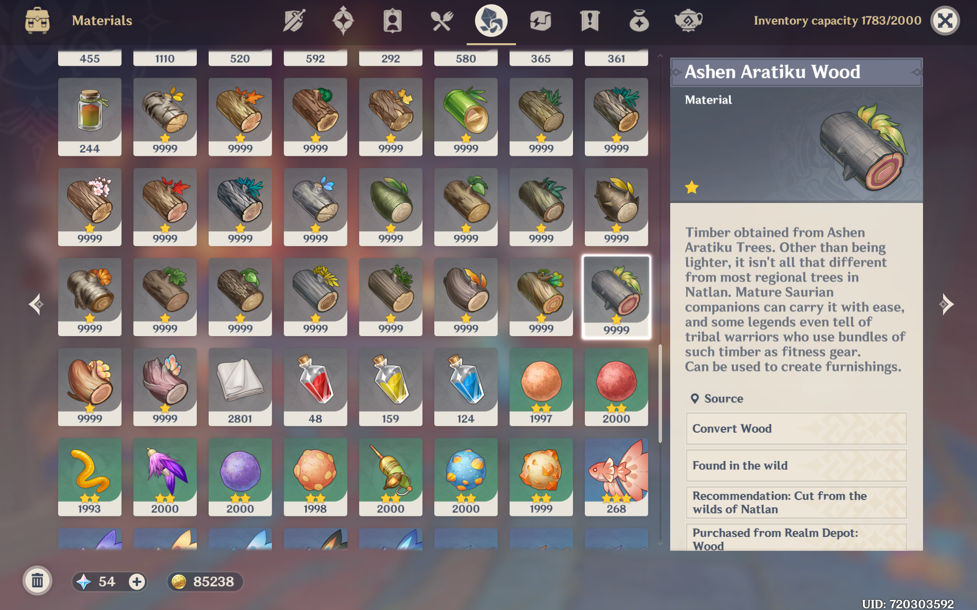 Inventory Capacity Limits: Wood - x250.000 wood in total and x9999 ...